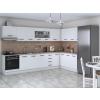 Bucatarie de colt Alfa, corp hota, corp cuptor, cu vitrina, alb, blat ...