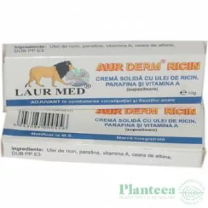 Laur Med AUR DERM SUPOZITOARE CU RICIN,PARAFINA,VITAMINA A 10x1,5g ...
